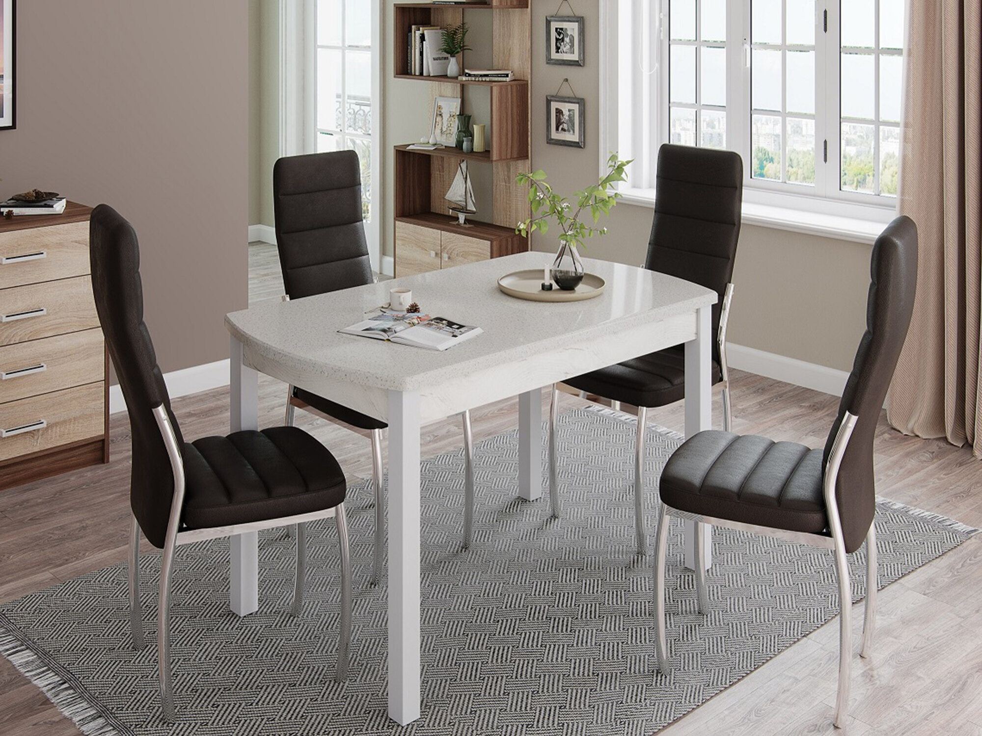 Стол обеденный Бостон-3 (750*1100*690) металл белый/белый гранит