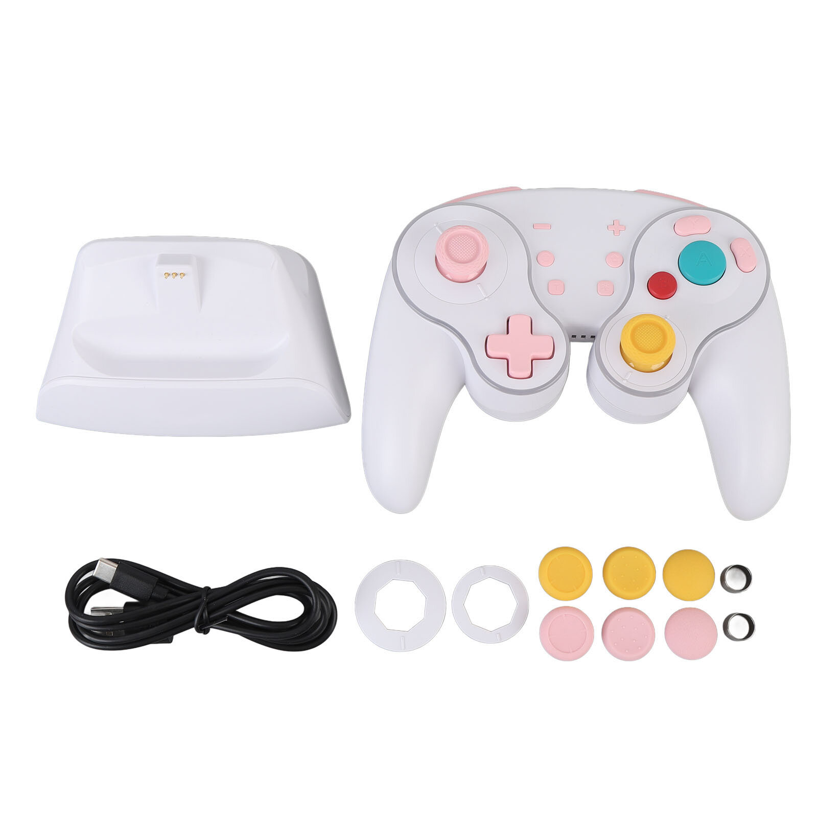 Беспроводной контроллер Bluetooth Six Axis Gyro One Key Turbo RGB Mechanical PC Controller с беспроводной зарядной док -станцией для переключения белый