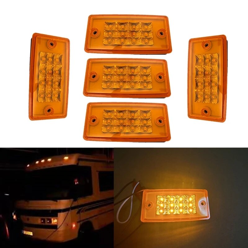 5 шт. 12 светодиодных фонарей на крышу кабины, верхние фонари, габаритные огни, ходовые огни, 6 светодиодов, автомобильные боковые фонари для фонарей грузовиков Freightliner Amber A