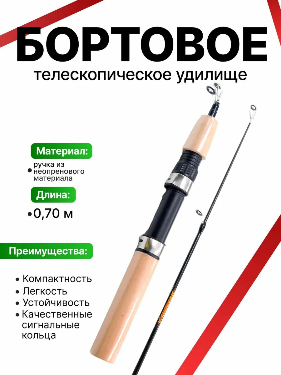 Удилище бортовое телескопическое ирбитка 5 0,7м, ручка неопрен белая, черный хл, кольца сиг.