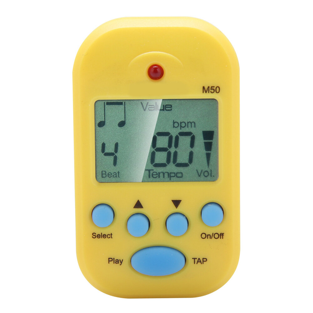 Цифровой миниатюрный ЖК-метроном Meideal M50 для гитары, с батарейкой (желтый).