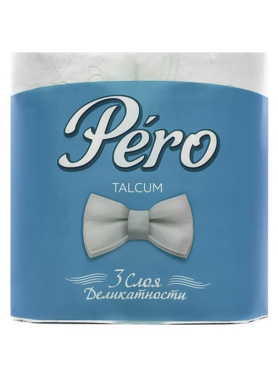 Туалетная бумага "Pero" Talcum, трехслойная, без запаха, 4 рулона, белая