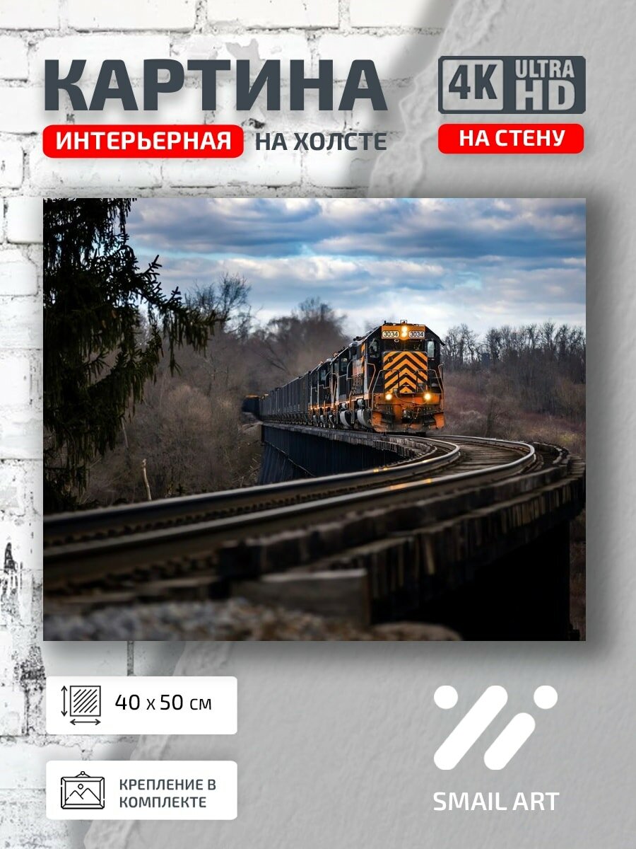 Картина на холсте интерьерная 40 на 50 на стену Разные поезд для кабинета атмосфера