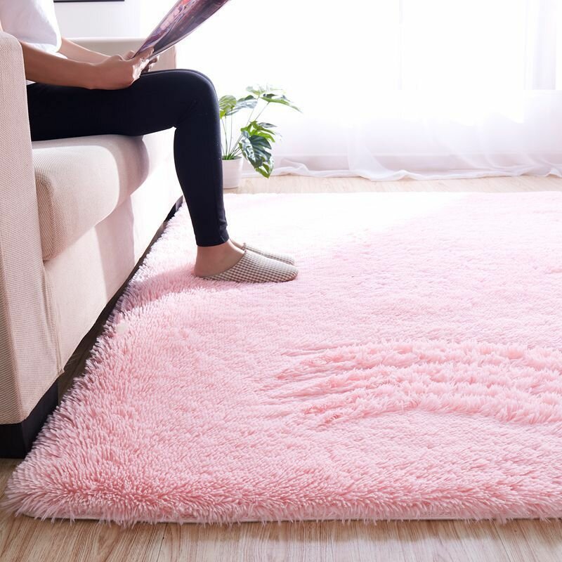 Ковер чистый цвет 160x200 см, Светло-розовый длинношерстный ковер
