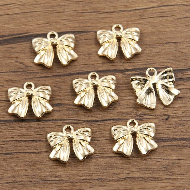 Милые бантики-подвески 10 шт, простые цинковые шармы для бижутерии, аксессуары для поделок и декора