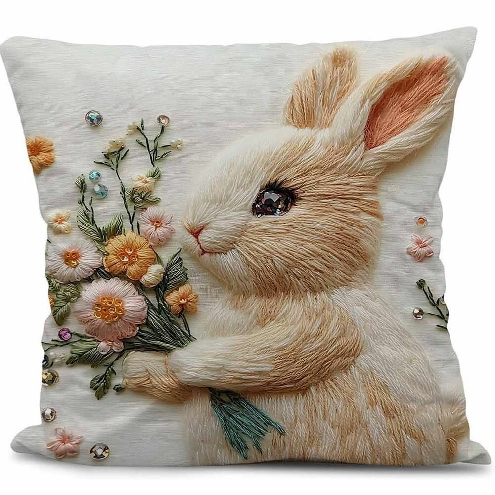 Подушка с 3D-эффектом и принтом в виде кролика и цветов 45x45 см, украшение для дома