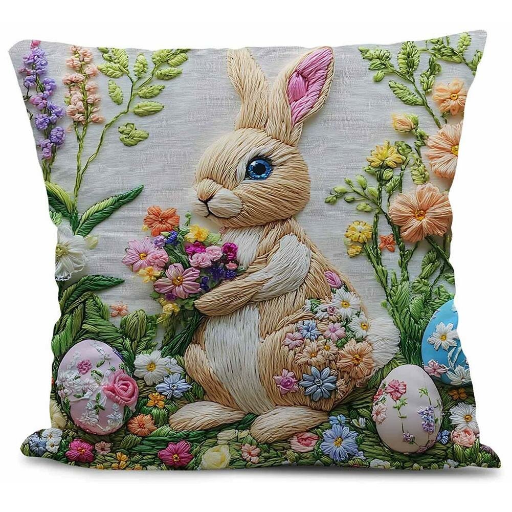 Подушка с 3D-эффектом и принтом в виде кролика и цветов 45x45 см, украшение для дома