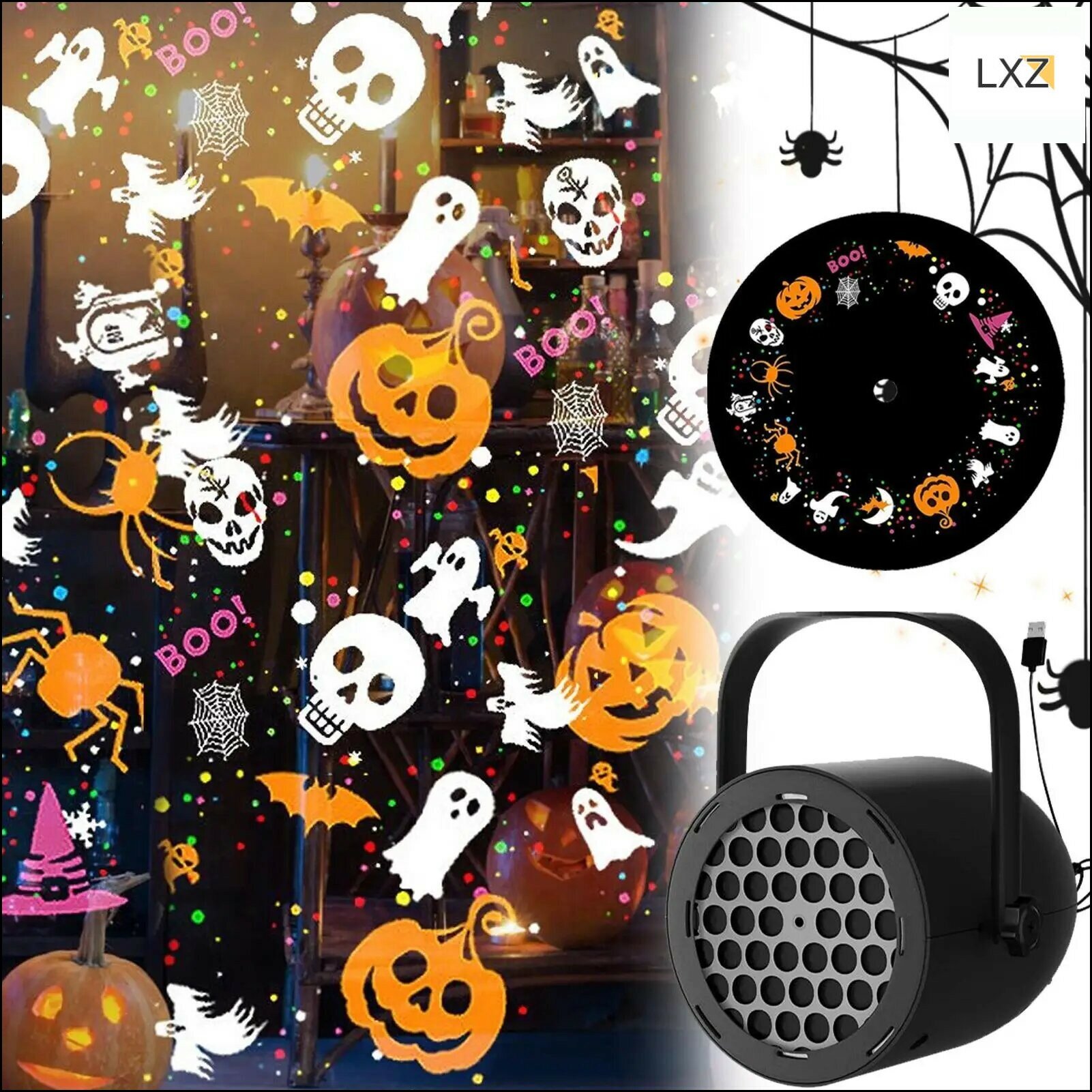 Эксклюзивный проектор Рондафул с 16 хэллоуинскими светодиодными узорами