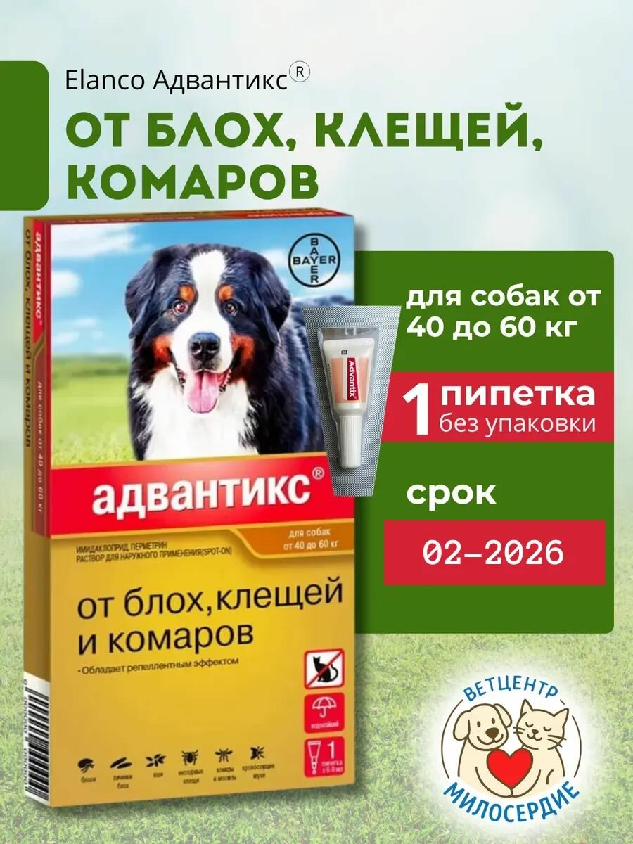 Адвантикс 40-60 кг для собак капли от блох и клещей 1 пипетки Elanco