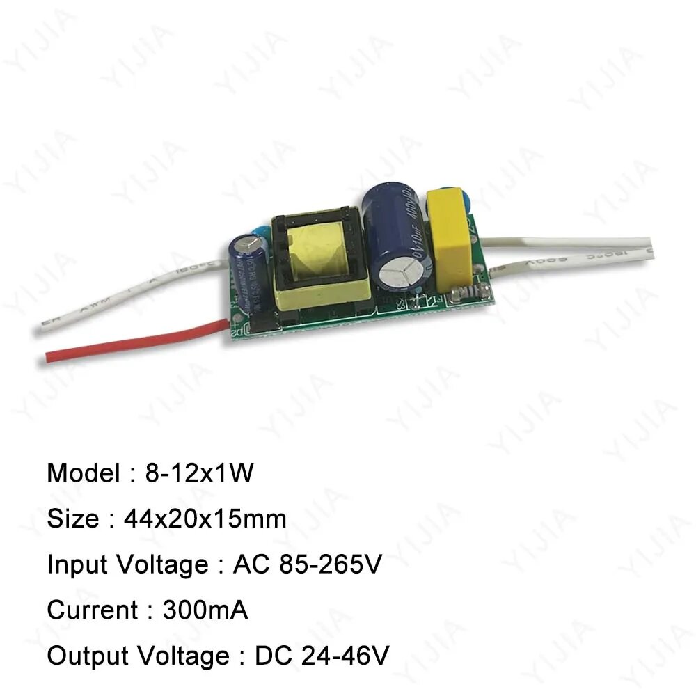 Светодиодный драйвер 8-12x1W, 24-46V, AC 85-265V