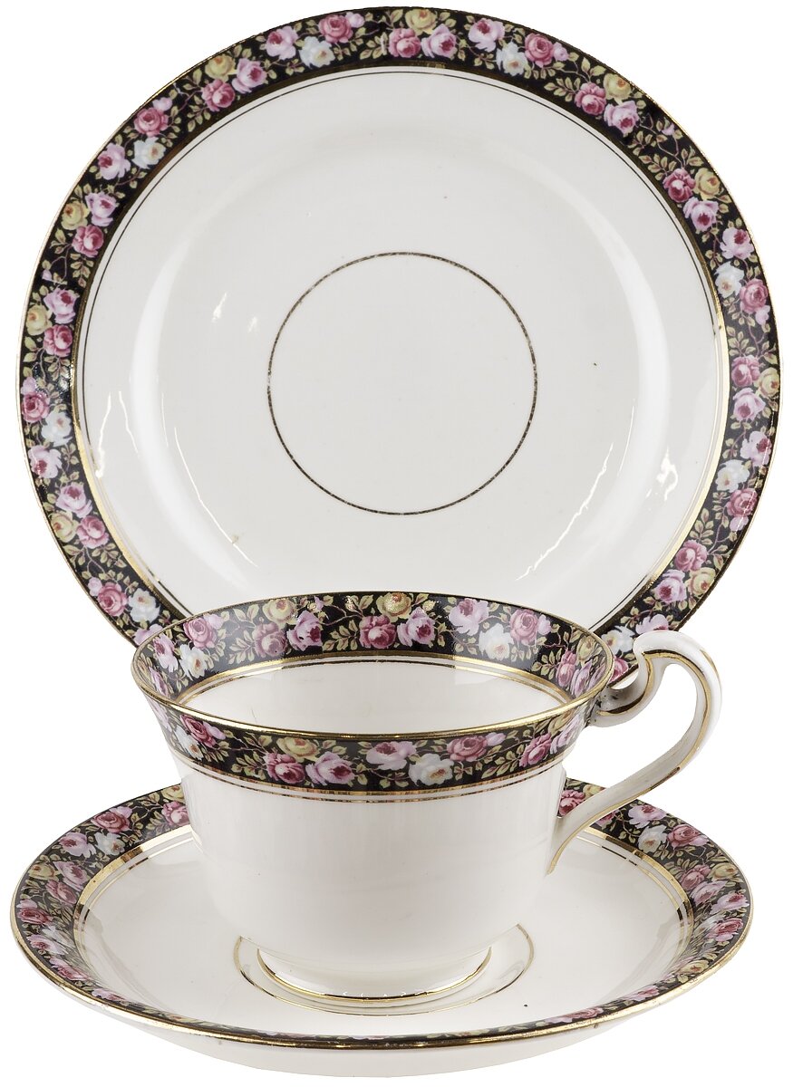 Чайное трио антикварное "Розамунда". Английский фарфор. Alfred B Pearce , Великобритания, первая половина 20 века (нюанс)