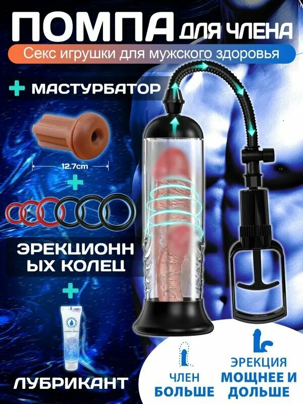 Помпа для увеличения члена вакуумная с мастурбатором