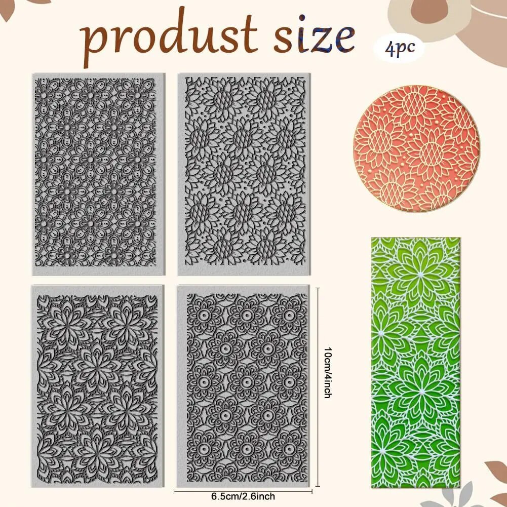 4 листа, бесшовные цветы, глиняная текстура, коврик с рисунком мандалы, подсолнухи, листы текстуры полимерной глины, инструменты «сделай сам» для сережек