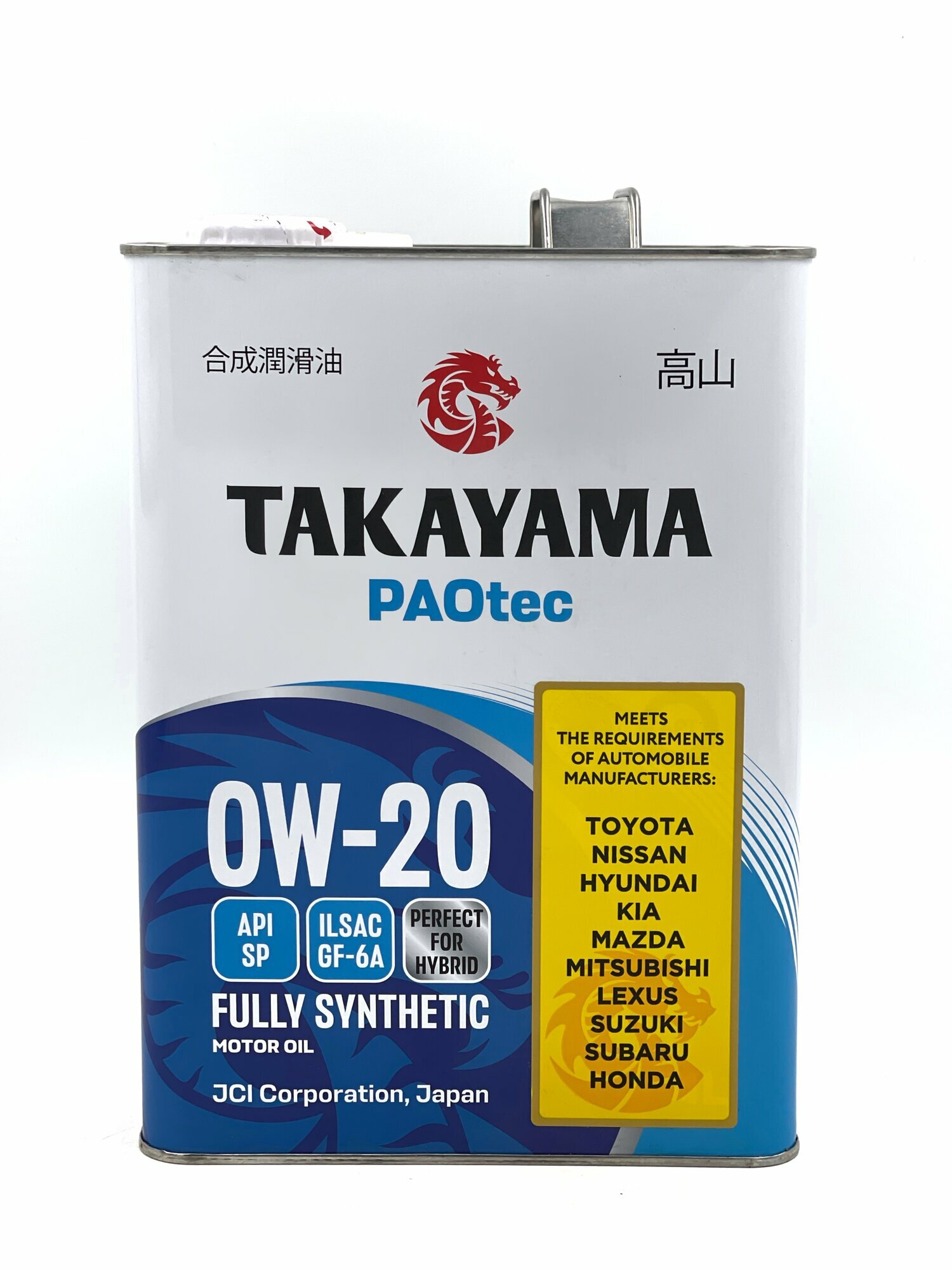 Масло моторное Takayama PAOtec 0w-20, синтетическое 4 литра, для авто