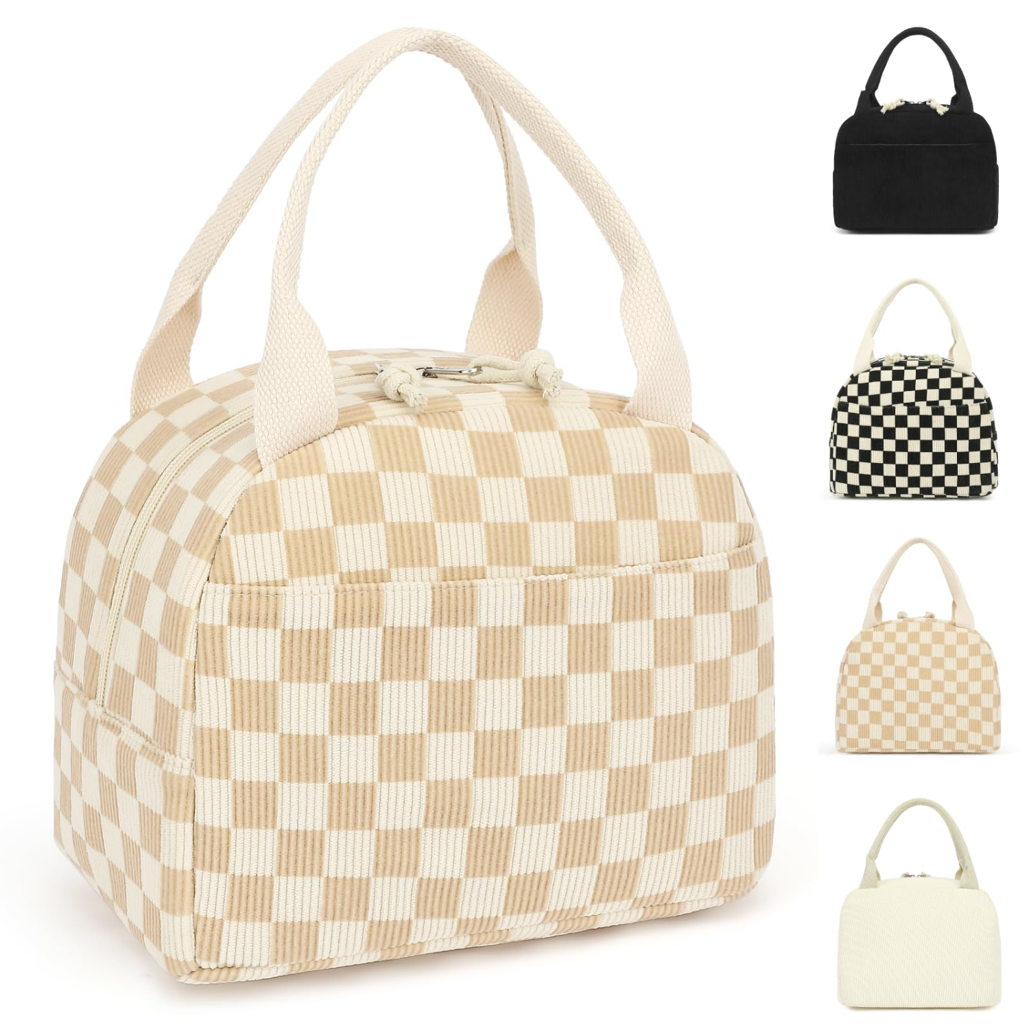 Ланчбокс из кордуроя для женщин и девушек Cooler Lunch Bags многоразовый утепленный ланчбокс для пикника школы работы путешествий Бежевый 10.6 дюймов x 7.8 дюймов x 8.3 дюймов (Д x Ш x В) 1 штука