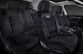 Накидка на сиденье "PSV" 5D Galant Velur велюр черный/отстрочка черная (комплект на весь салон)