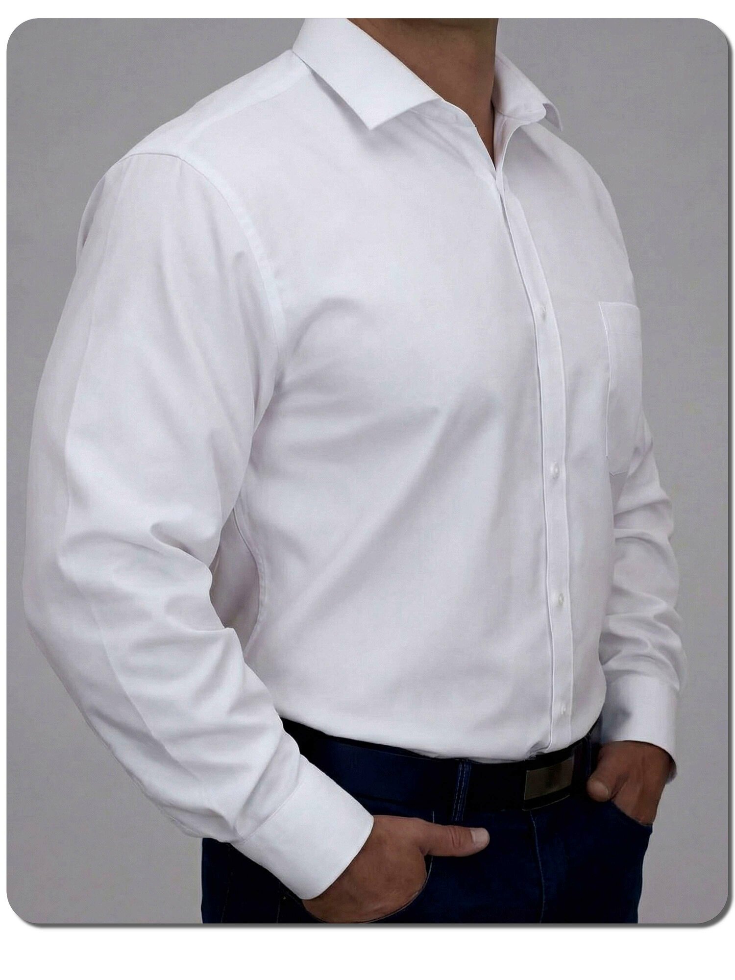 Рубашка Мужская рубашка с длинным рукавом прямая классическая, светлая сорочка на кнопках, рубаха на любой сезон, белая однотонная, с карманом, на любой сезон и на лето рубашка