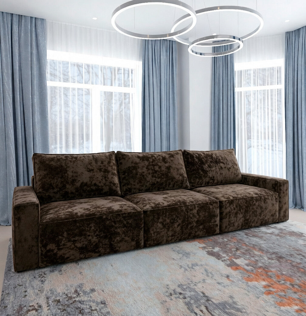 Диван КМК в стиле лофт, ортопедический, еврокнижка, ящик для белья, велюровая обивка, 2 спальных места