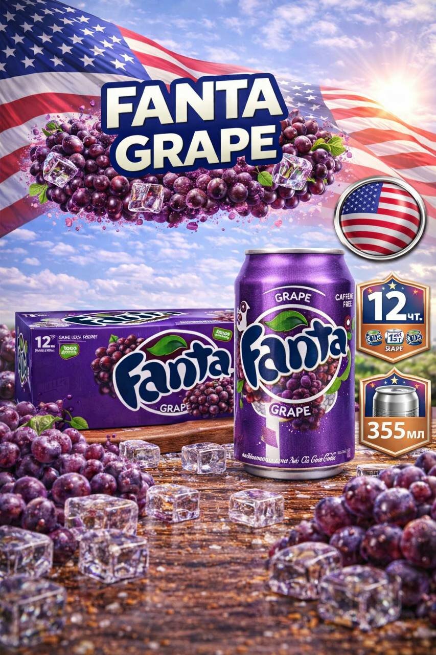 Напиток газированный Fanta Grape (Фанта Виноград), 12 шт * 0.355 л, США