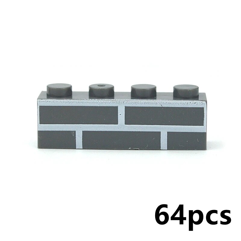 Лего блоки 1x4, серые, черные, 64шт