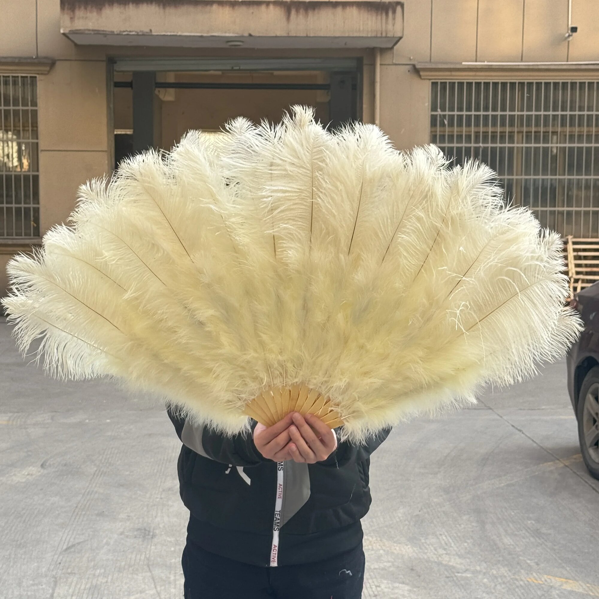 Натуральный веер из страусиных перьев 130 см 18 Beige, 100cm 1PCS left hand