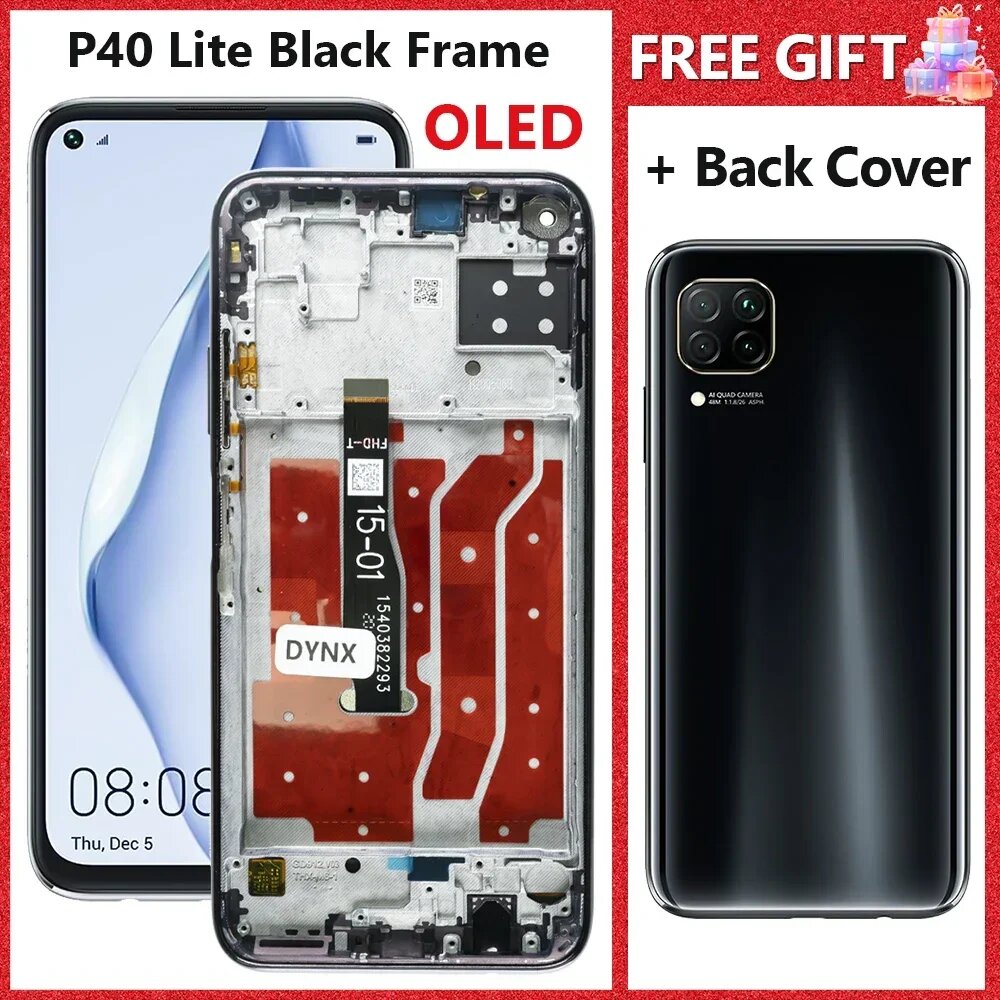 100% протестированный 6,4-дюймовый сменный дисплей с рамкой для Huawei P40 Lite, OLED Black Kit