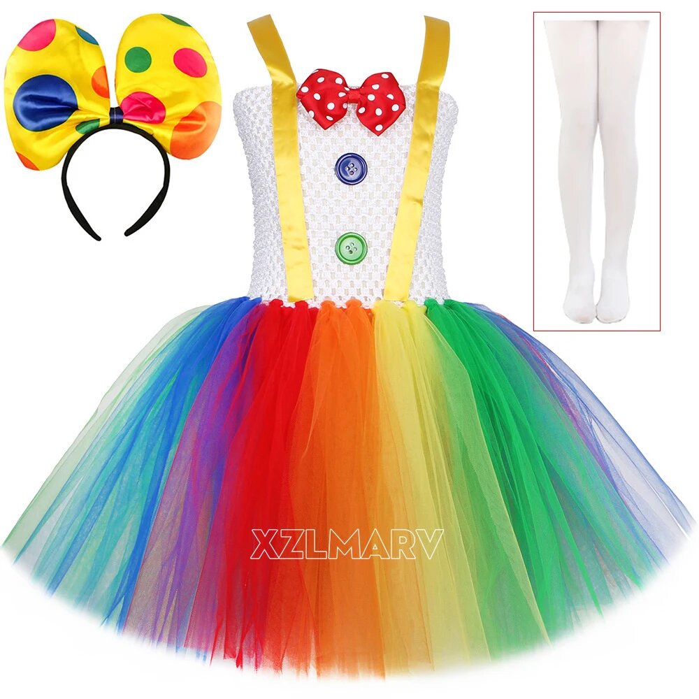 Радужный костюм клоуна для девочки XL(8-9Y), A-7