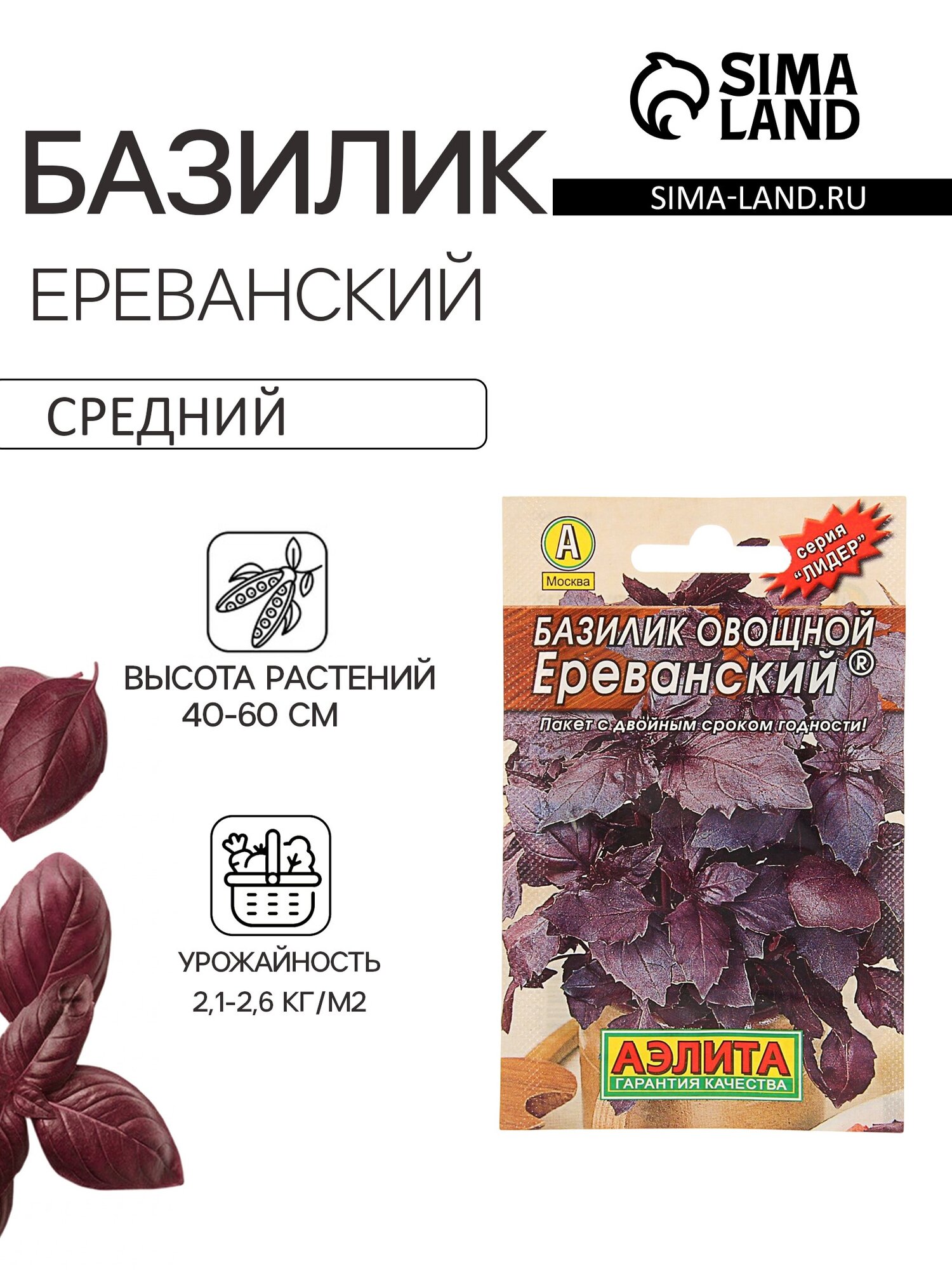 Семена Базилик овощной «Ереванский», пряность, 0.2 г, «Аэлита»