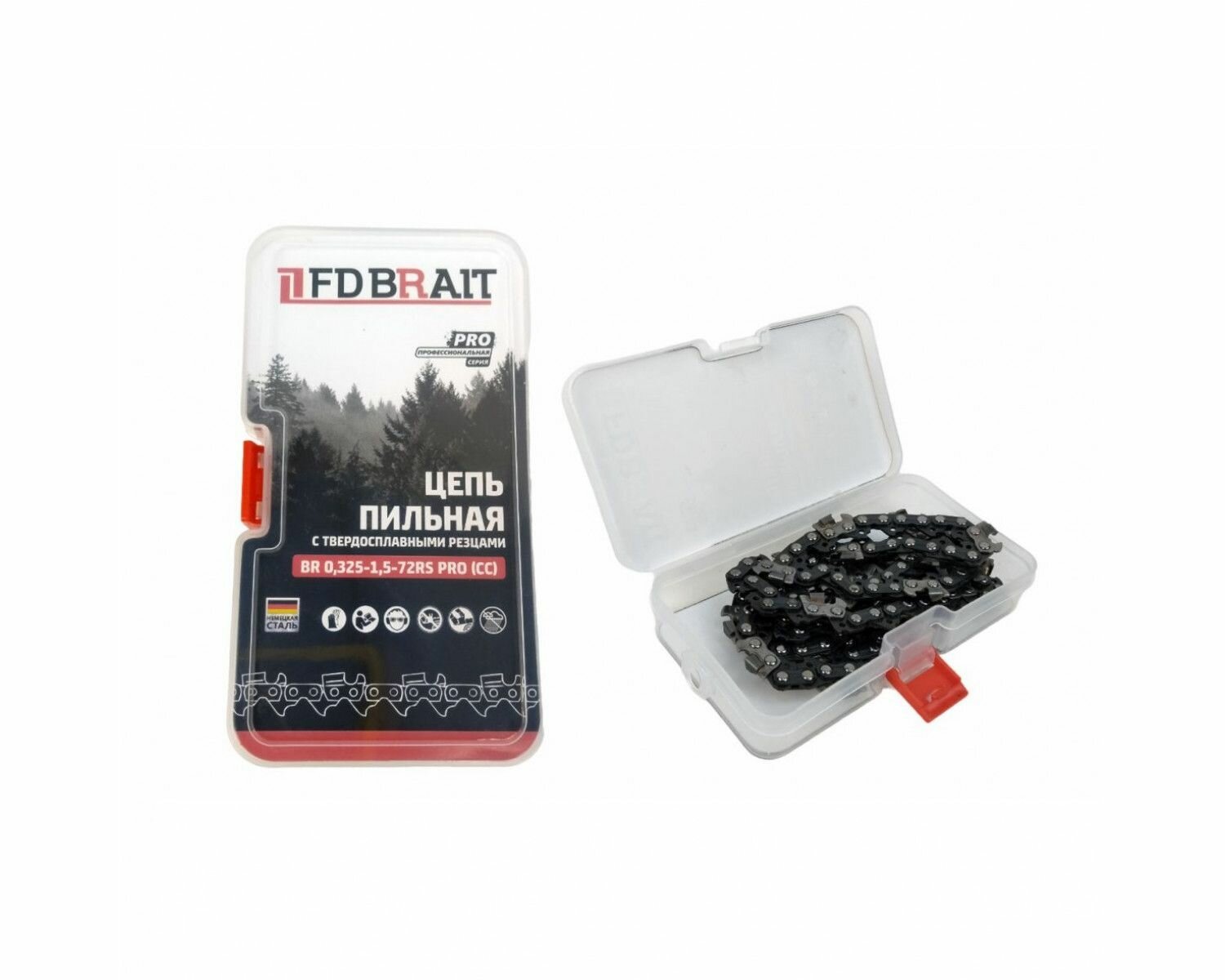 Цепь пильная (футляр) BR 0,325-1,5-72 RS PRO (CC) (Carver 45-18, Champion 254, Forward, Patriot, Парма 2М 18", 72 звена, шаг 0,325", толщина 1,5 мм)