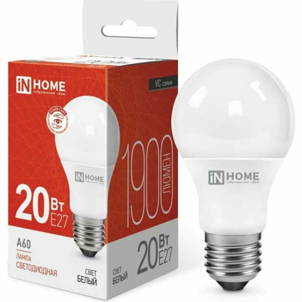 Светодиодная лампа IN HOME LED-A65-VC 20Вт 230В Е27 4000К 1900Лм 4690612020303