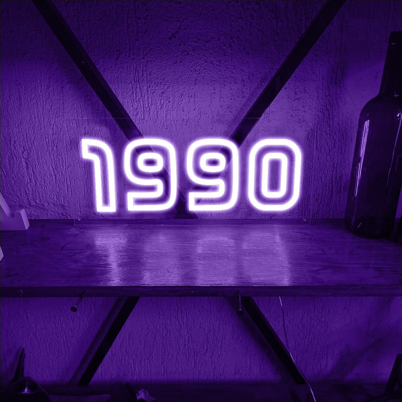 Неоновая табличка Elmarto 1990, 35x15 см, фиолетовая