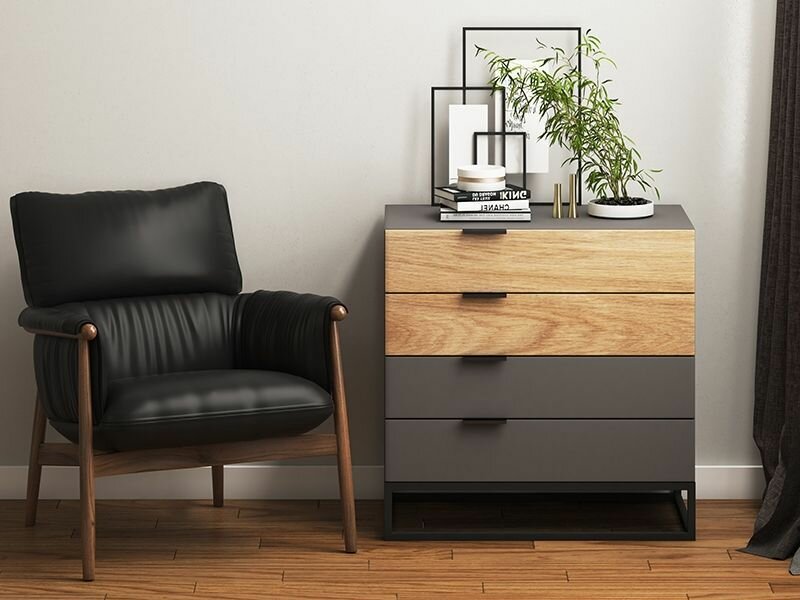 Комод для вещей "Лофт Вуд 3" 80х85х50, серый графит/дуб кастелло медовый