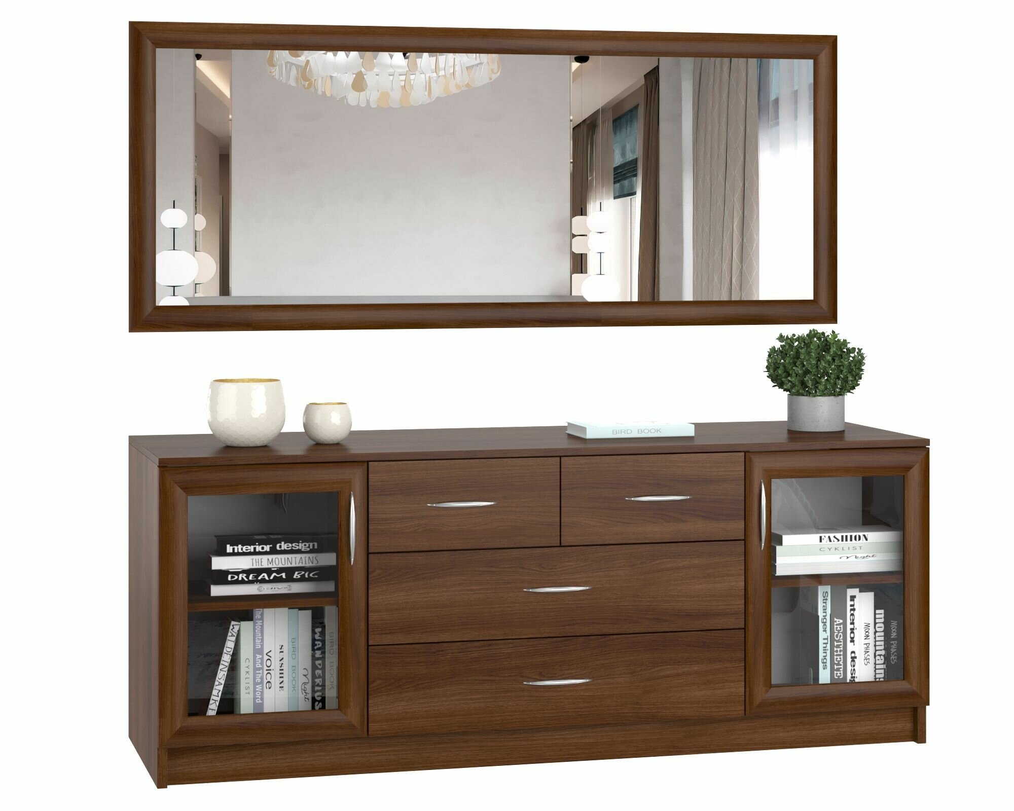 Комод "Фобос с зеркалом 4" 156х64х50, Орех экко