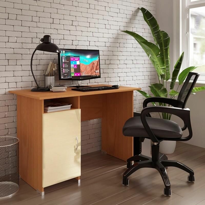 Компьютерный стол "Милан 5" 110х75х60, вишня оксфорд / ваниль глянец