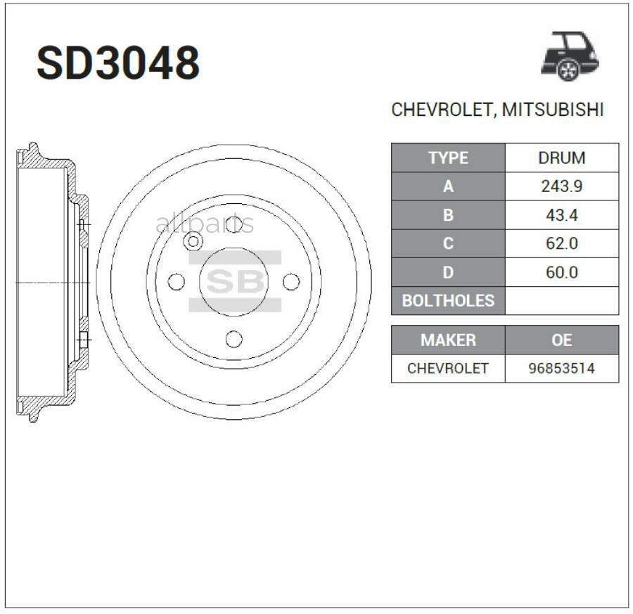 SANGSIN BRAKE SD3048 Диск тормозной передний CHEVROLET GM Aveo седан III (T300) 2011- OPEL Astra J CHEVROLET Cruze 1.8