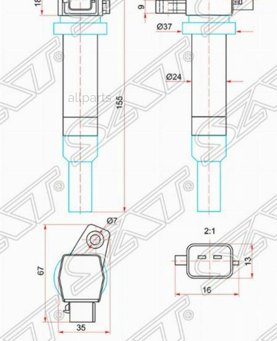 SAT ST-27301-3E400 Катушка зажигания Hyundai Santa Fe 00-12 / Kia Carnival 06-14 D4EB; G4KC; G6EA