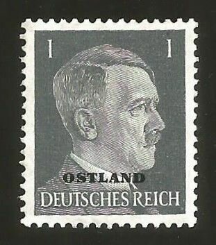 Почтовая марка Германия 3-й Рейх ном. 1 рейхспфеннигов. Оккупация. Надпечатка OSTLAND. 1943 г.