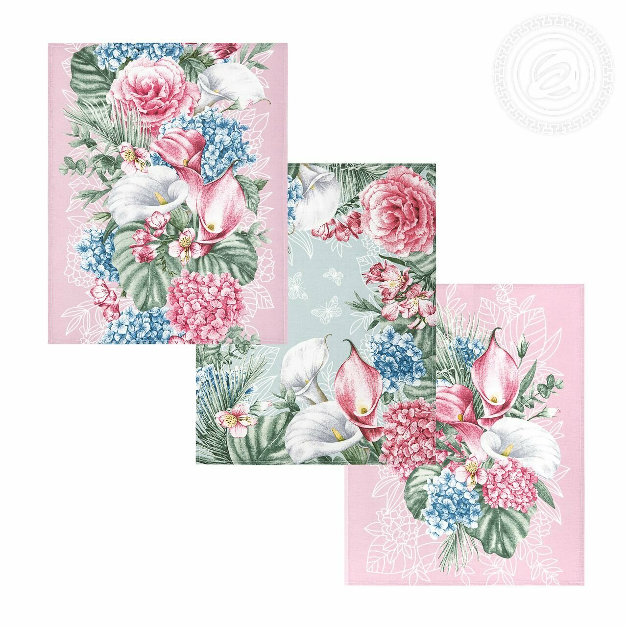 Набор кухонных полотенец «Мятный аромат» - рогожка (3шт - 45*60см), АртПостель, цветы, 8 марта