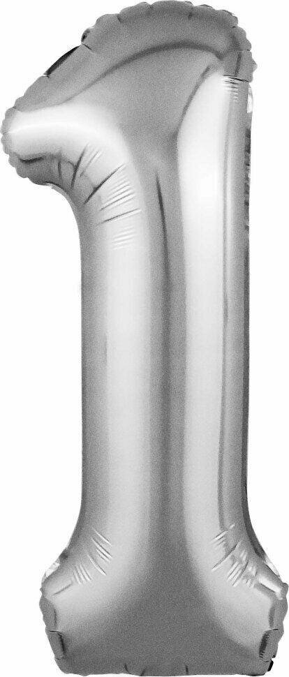 Шар (40'/102 см) Цифра, 1 Slim, Серебро, 1 шт. в упак.
