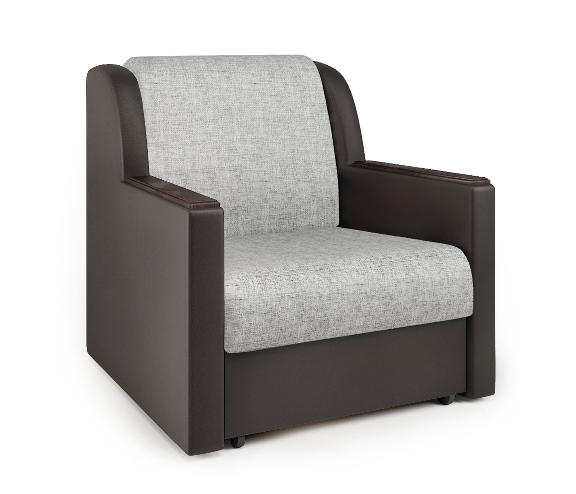 Кресло-кровать Аккорд Д, спальное место 80х194 см, механизм аккордеон, экокожа коричневый и серый шенилл