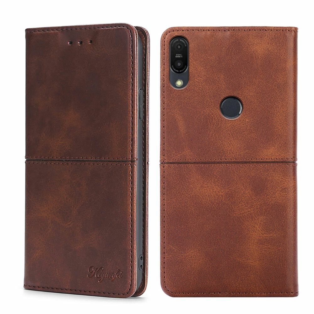 Чехол-книжка MyPads для Asus Zenfone Max Pro M1 ZB601KL / ZB602KL / Асус Зенфон ZB601KL (Коричневый и желтый)