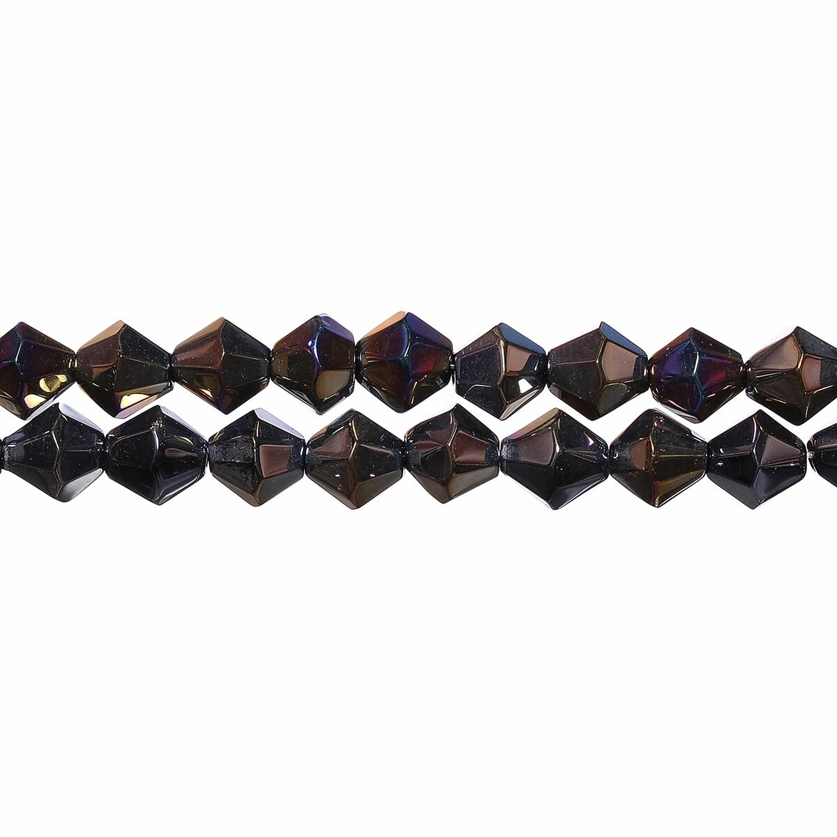 Бусины стеклянные, 8мм, граненые, биконусы, серо-бронзовые с радужным и перламутровым покрытием, 40 шт, низка
