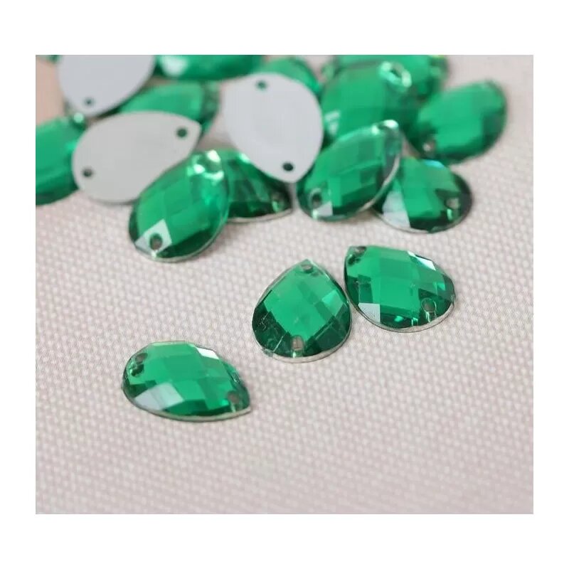Стразы пришивные, 10*14мм, 20шт, в форме капли, цвет зелёный