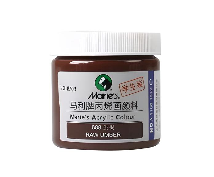 Краска акриловая 100 мл. Умбра натуральная DB-1075 в баночке №688 Maries