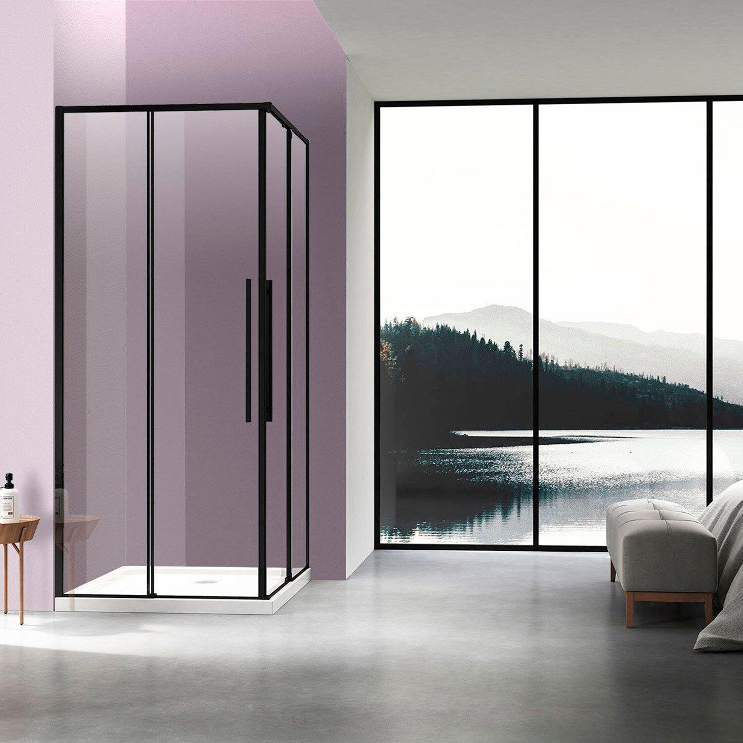 Душевой уголок Vincea (Винчея) Slim-N VSS-4SN9010CLB, 1000х900 мм (габариты площадки) черный, стекло прозрачное