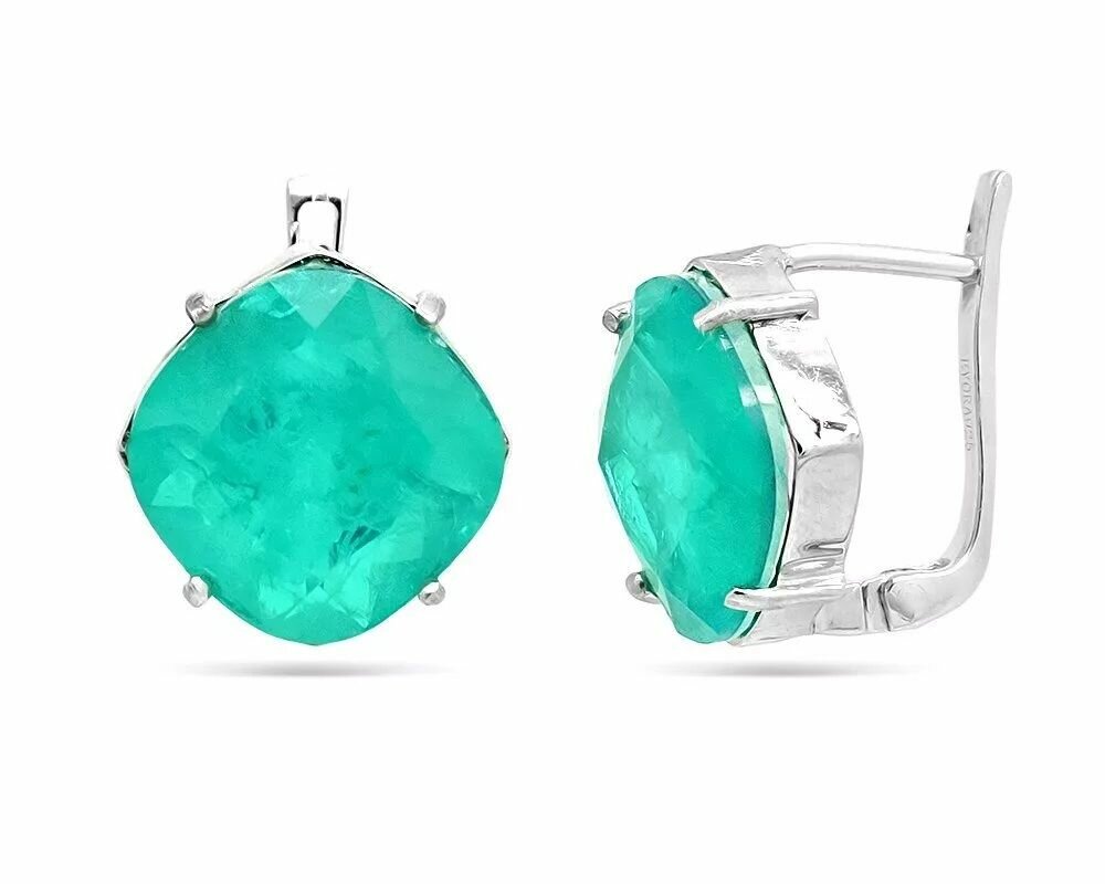 Серьги, серебро, 925 проба, турмалин синтетический