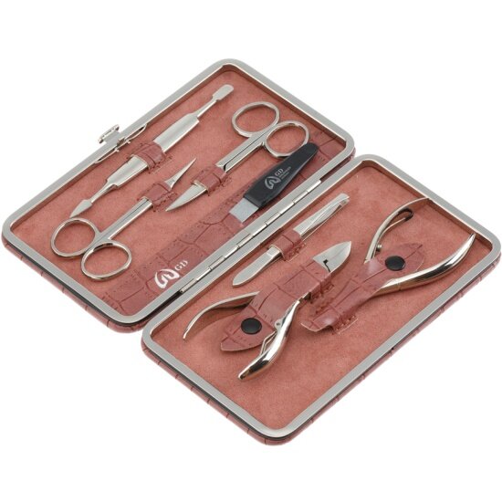 Маникюрный набор GD 7 предметов, искуcственная кожа (крокодил), терракотовый