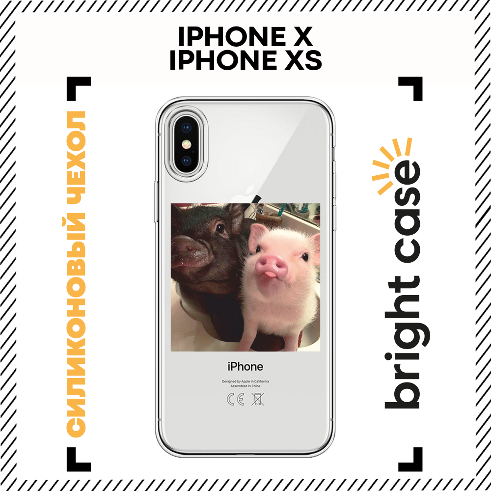 Чехол на Apple iPhone X/XS / Айфон X/XS с принтом Два поросенка, прозрачный