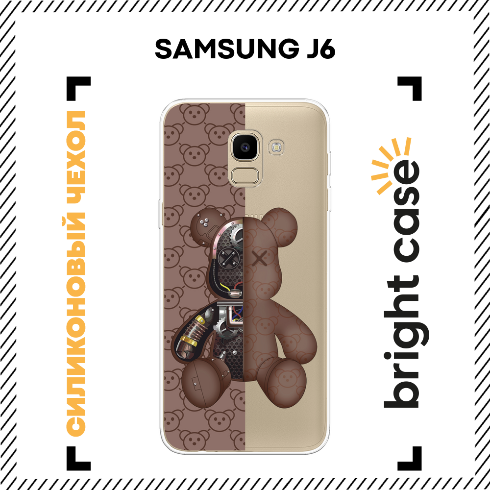 Чехол на Samsung Galaxy J6 2018 / Самсунг Галакси Джей 6 2018 с принтом Половинка медведя, прозрачный