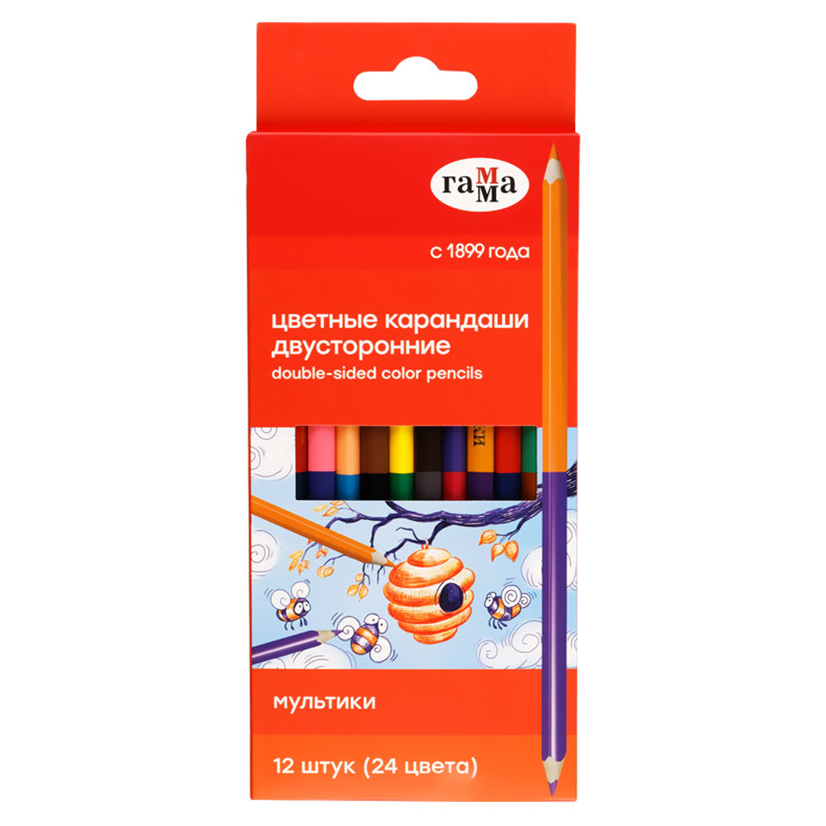 Цветные карандаши двусторонние Гамма Мультики 12шт 24цв 080220223